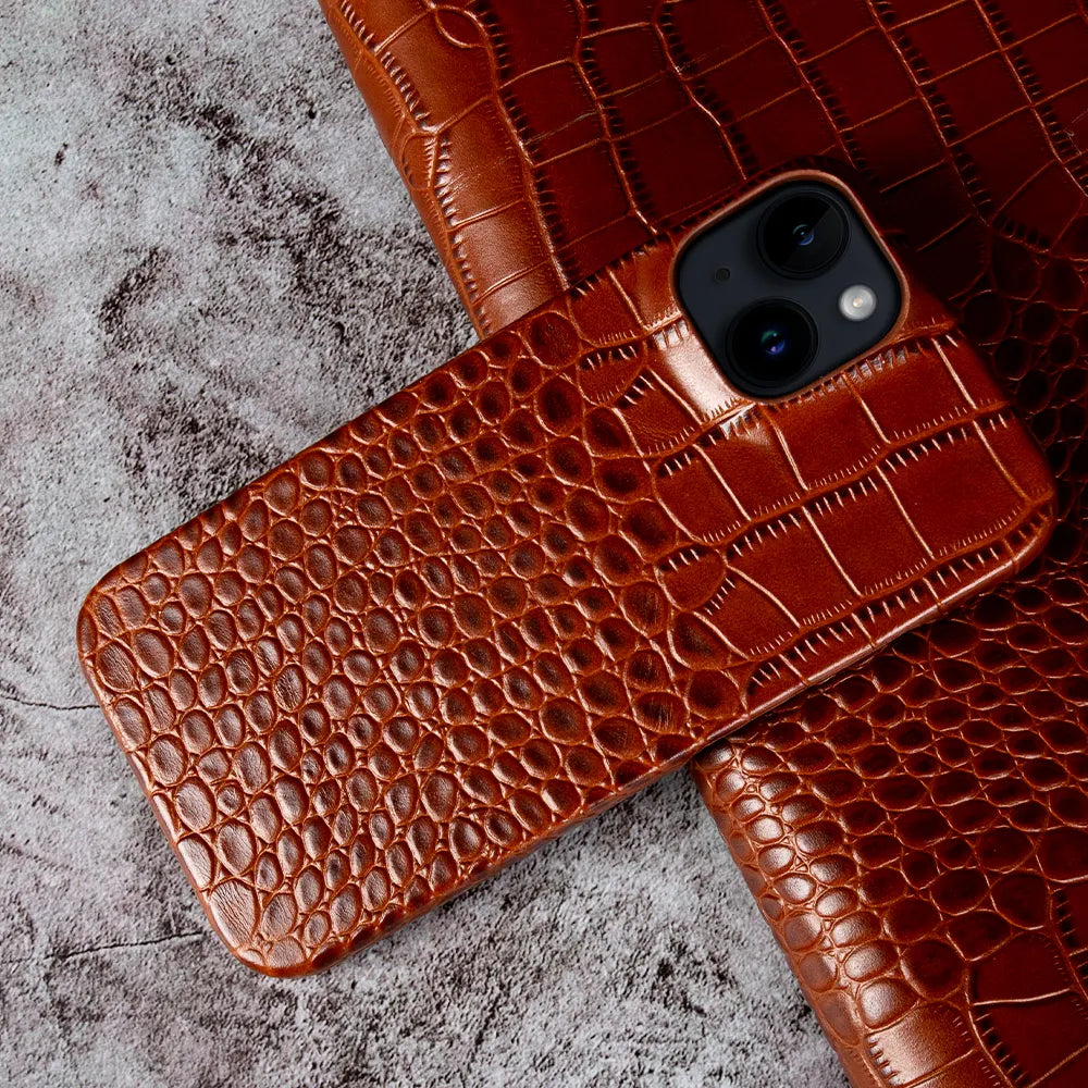 Luxury Real Leather Phone Case with MagSafe (Crocodile Pattern)