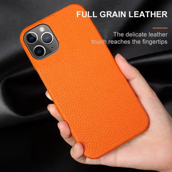 Luxury Real Leather Phone Case with MagSafe (Lychee Pattern)